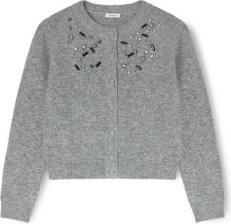 Motivi Femme, Pulls, Gris, Taille: 38 FR Cardigan en maille de laine m&eacute;lang&eacute;e avec broderie de pierres