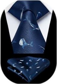 Hisdern Cravate Homme Bleu Marine Mariage Cravates et Pochette &agrave; Motif Baleines Originale Set Mouchoir &Eacute;l&eacute;gant pour F&ecirc;te daffaires