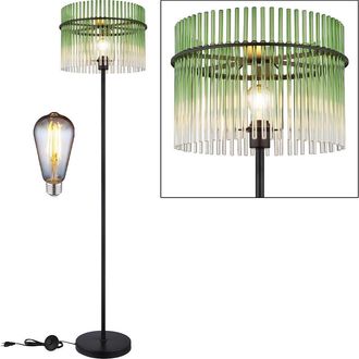 Globo Lighting Stehlampe Retro Stehleuchte Glasst&auml;be gr&uuml;n Wohnzimmerlampe Vintage Schlafzimmerleuchte, Metall, 1x LED 7W 720Lm warmwei&szlig;, DxH 38 x 152 cm