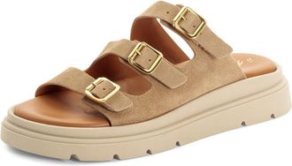 Tamaris Damen Pantolette mit Keilabsatz Leder, beige, 36 EU