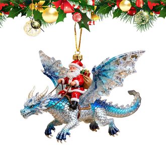Generic Dragon Christmas Ornaments | 2D Santa Riding Flying Dragon Decoration | Christmas Tree Ornaments for Holiday Home Wall Window Backpack Celebration Win