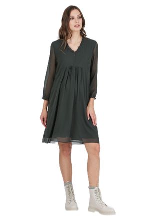 Attesa Maternity Womens Diana-Chiffon Maternity & Nursing with Ruffle Trims on The Neck Dress, khaky Green, Small
