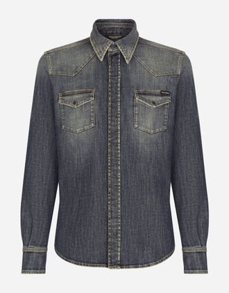 Dolce & Gabbana Jeanshemd Stretch Hellblau Gewaschen - Mann Jeans Mehrfarbig Baumwolle 40