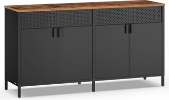 Songmics Aufbewahrungsschrank, Metallschrank, mit 4 T&uuml;ren, Magnetverschluss, Verstellbarer Einlegeboden, Stahlgestell, 40 x 141 x 76 cm, tintenschwarz-vintageb