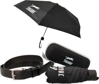 Jaguar Coffret cadeau, ceinture en cuir et parapluie compact noir avec &eacute;tui, coffret cadeau &eacute;l&eacute;gant