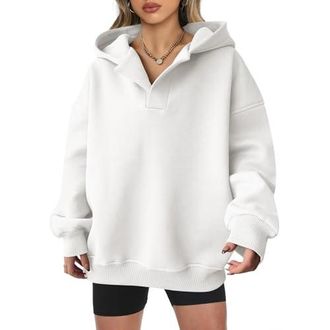 Generic Sweat &agrave; capuche &agrave; manches longues et col en V pour femme, pull surdimensionn&eacute;, v&ecirc;tements Y2K, tenues de mode dautomne 2026, blanc, XXL