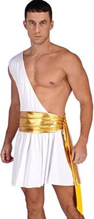 dPois Costumes D&eacute;guisement toge Grecque Luxe Homme Jupe de Gladiateur Homme Dieu Grec Antique Rome Empereur Romain Cosplay Carnaval F&ecirc;te S-3XL Blanc 3XL