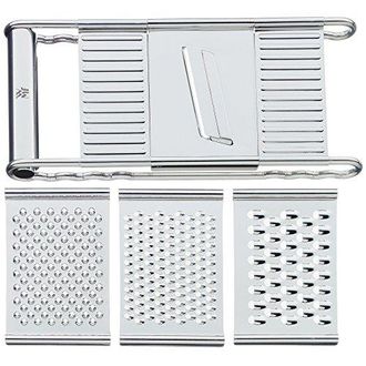 WMF Gourmet Gemüsereibe 12 x 18 cm, Küchenreibe Edelstahl mit 4 Aufsätzen zum Hobeln, Multireibe, Raspeln, Reiben und Schneiden, Kartoffelreibe, Gurkenhob