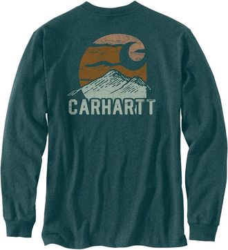 Carhartt Work in Progress Herren-T-Shirt, lockere Passform, schwer, lang&auml;rmelig, Berggrafik, Greenstone Heather, XX-Large