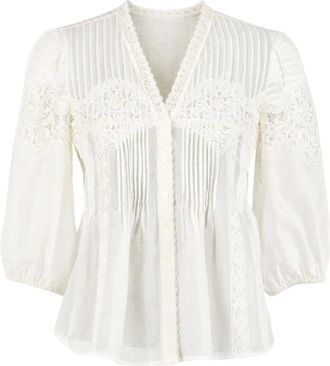 Twinset Femme, Blouses et Chemises, Blanc, Taille: 36 FR V-neck Pliss&eacute; Blouse
