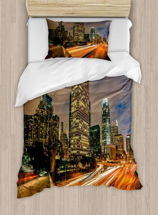 Abakuhaus Stadt Bettbezugs Set für Einzelbetten, Los Angeles in Motion Blur, Milbensicher Allergiker geeignet mit Kissenbezug, 130 x 200 cm, Mehrfarbig Tan