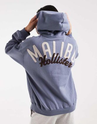 Hollister hoodie oversize &agrave; logo graphique bleu gris