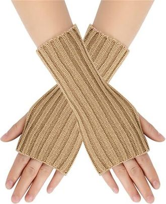 Generic Gants demi-doigts isol&eacute;s par temps froid de couleur unie en laine multicolore &agrave; rayures courtes pour femmes (C, A)