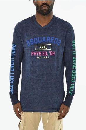 Dsquared2 Linen Long Sleeve Crew-neck T-shirt size L