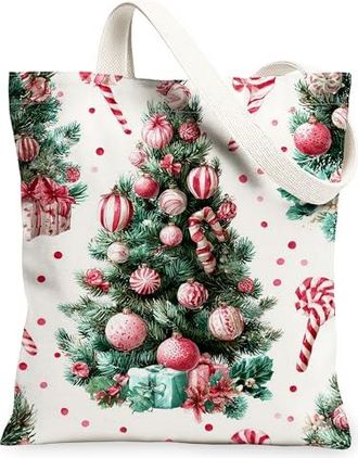 Generic Sacs fourre-tout en toile de No&euml;l, motif arbre, sacs d&eacute;picerie r&eacute;utilisables, vintage, l&eacute;gers, lavables avec bandouli&egrave;re pour le shopping, les voyages