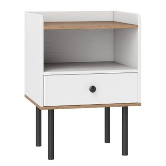 Giantex Nachttisch, Beistelltisch mit offenem Fach & Schublade, moderner Sofatisch mit erh&ouml;hten Metallbeinen, Nachtschrank Nachtkonsole Nachtkommode 40,5 x 35