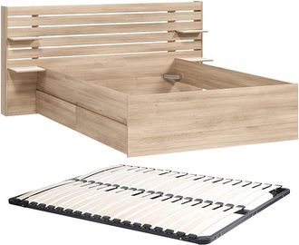 Vente-Unique Bett mit Stauraum - 140 x 190/200 cm + Lattenrost - Holzfarben - TENALIA II