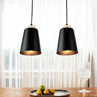 Licht-Erlebnisse Hängeleuchte aus Metall & Holz in schwarz skandinavisch 2-Flammig E27 B:40cm für Esszimmer Küche Essecke Hängelampe Pendellampe Decke