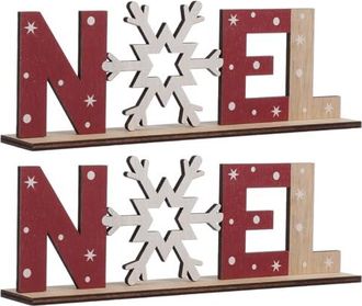 Supvox D&eacute;coration de No&euml;l en Bois 2 Pi&egrave;ces - Lettres Noel avec Motif Flocon de Neige - Id&eacute;al pour D&eacute;corations Int&eacute;rieures et Ext&eacute;rieures - Parfait pour Les F