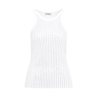 The Attico Femme, Tops, Blanc, Taille: 36 FR D&eacute;bardeur en maille c&ocirc;tel&eacute;e