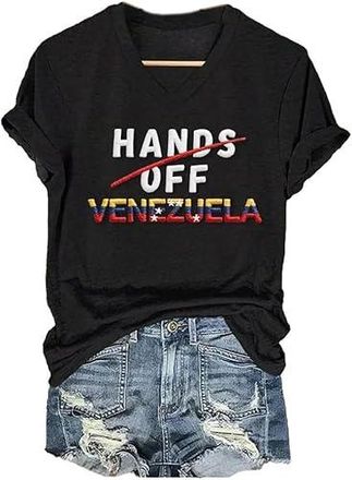 Generic T-shirt imprim&eacute; Mains Off Venezuela pour femmes Chemises de protestation pour femmes, Noir, 4XL