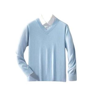 Generic Pull à manches longues en cachemire pour homme col en V et manches longues, bleu ciel, M