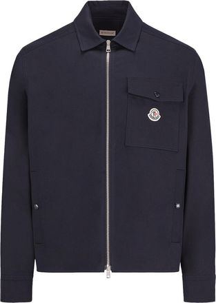 Moncler Moncler Surchemise En Gabardine De Coton M&eacute;lang&eacute;, Homme, Bleu, Taille: Xxl
