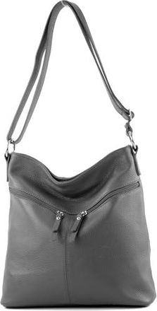 modamoda.de T196 Sac à bandoulière en cuir pour femme fabriqué à la main en Italie, gris graphite, m
