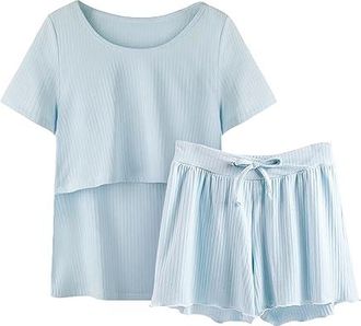 Generic HUOQI Pyjamas Manches Vêtements de Nuit Allaitement Femmes Chemise et Ensemble T Bébé Maternité Tops Short Maternité Sommeil Vêtements de Nuit pour Fe