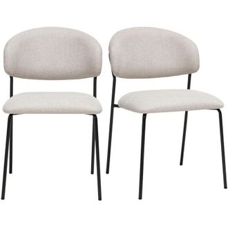 Miliboo Chaises en tissu effet velours textur&eacute; beige et m&eacute;tal noir (lot de 2) BENTA