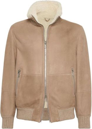 Brunello Cucinelli Homme, Vestes, Beige, Taille: XL Suede Shearling Lined Bomber Jacket