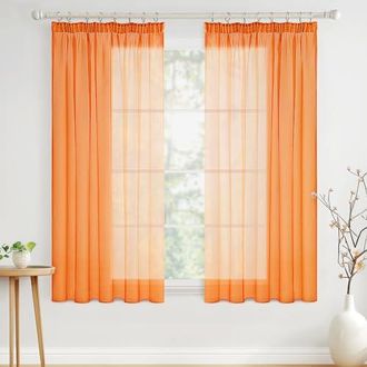 Miulee Rideaux Voilage Galon Fronceur Transparents Salon Fenetre Rideau et Draperies Int&eacute;rieurs Voilages Cuisine Maison Chambre Orange Tige de Poche 140 x 14