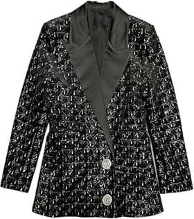 Generic Blazer patchwork &agrave; paillettes pour femme, Noir, L