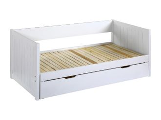 Vente-Unique Ausziehbett - 90 x 190 cm oder 174 x 190 cm - mit ausziehbarem Lattenrost und Schublade - Kiefer & MDF - Wei&szlig; - ALFIERO II