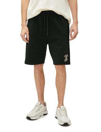 Koton Men Varsity Shorts Drawstring Slim Fit Embroidered Pocket Detailed