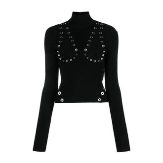 Off-white Viskose-Rollkragenpullover - - Knitwear - Damen - Schwarzk - M