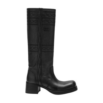 Miu Miu Bestickte Lederstiefel - - Shoes - Damen - Schwarzk - 41 EU