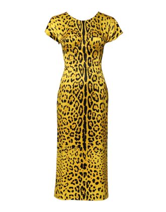 Dolce & Gabbana Womens Yellow Polyester Leopard Midi Sheath Dress And Elastane
