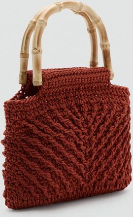 Mango Sac &agrave; main avec anse en bambou orange br&ucirc;l&eacute; - Femme - Taille unique - MANGO