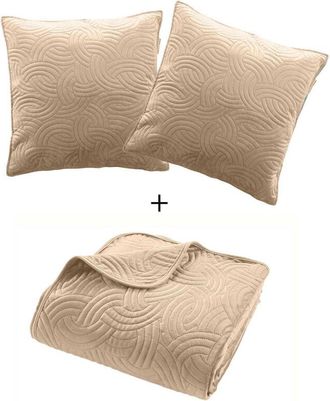 Douceur d'Int&eacute;rieur Douceur DInt&eacute;rieur - Couvre-lit velours matelass&eacute; 240x260 cm - 2 housses de coussin 60x60 cm - Toucher peau de p&ecirc;che - Design g&eacute;om&eacute;trique moderne