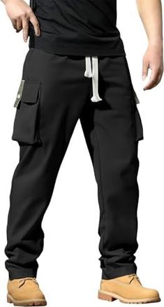 Generic Pantalon de jogging confortable pour homme pour le salon et la maison, taille &eacute;lastique douce, coupe d&eacute;contract&eacute;e, Noir, XXL