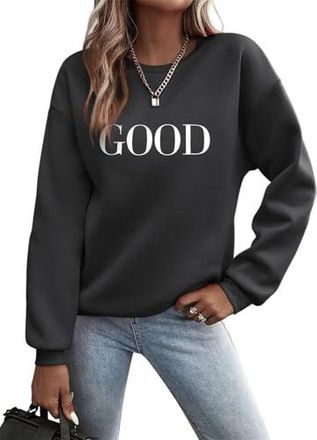 Minetom Pull pour femme - Automne - Lettres imprimées - Col rond - Manches longues - Décontracté - Hauts streetwear - Sans capuche - Automne - Hiver - Femmes,