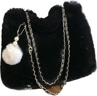 Generic Sac &agrave; bandouli&egrave;re moelleux en peluche douce avec pendentif, grande capacit&eacute; pour femme