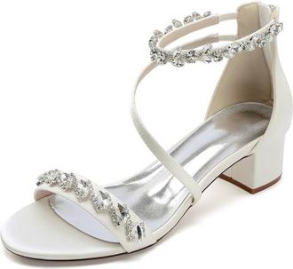 Generic Chaussures De Mariage Femmes Mari&eacute;e Talons Bas Bout Ouvert Chunky Heels Sandales Bureau Travail Soir Talons Hauts 4.5Cm,Ivoire,40 EU