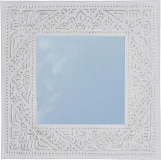 Guru Shop Spiegel mit Handgepr&auml;gtem Rahmen aus Aluminium - Modell 1 Wei&szlig;, 40x40x1 cm