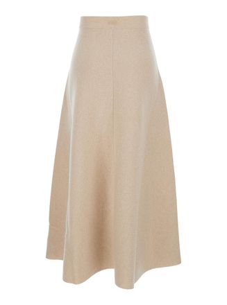 Max Mara Womens Beige Flared Skirt With Logo Patch Wool