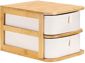 Navaris Organisateur Maquillage Bambou - Bo&icirc;te Rangement 17,5 x 23 x 15 cm Maquillage cosm&eacute;tique Salle de Bain avec 2 tiroirs Compartiments