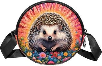 Generic Sac &agrave; bandouli&egrave;re circulaire pour femme, motif h&eacute;risson, petit sac &agrave; dos &agrave; bandouli&egrave;re avec fermeture &eacute;clair, bretelles r&eacute;glables, sac &agrave; main rond d&eacute;c