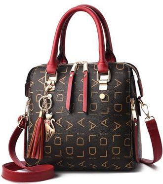 Nicole & Doris Sac a Main Femme Tendance Sac Bandoulière avec Imprimé Sac Carré Petit Sacoche PU Cuir Sac à Main Porté Epaule avec Pendentif Bourgogne