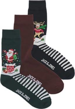 Jack & Jones Socks 3 Pack Jacsnowy Xmas Lot de 3 Paires de Chaussettes, Noir, Taille Unique Hommes